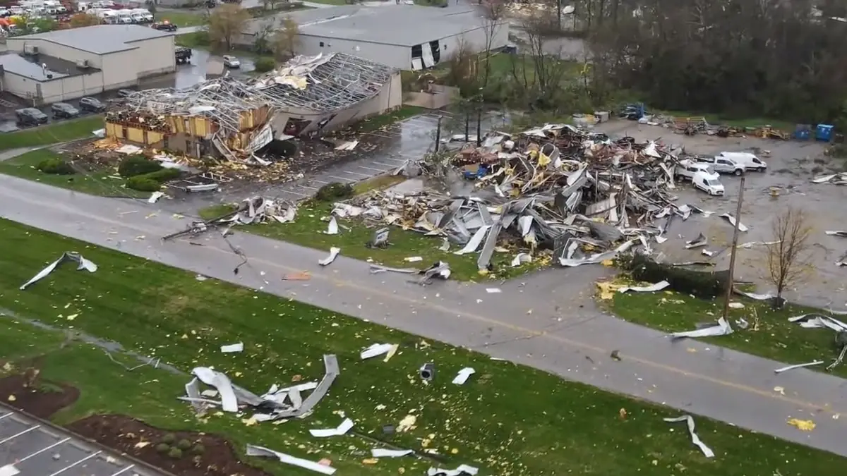 Drone video shows extensive tornado damage in Jeffersontown, Kentucky ...